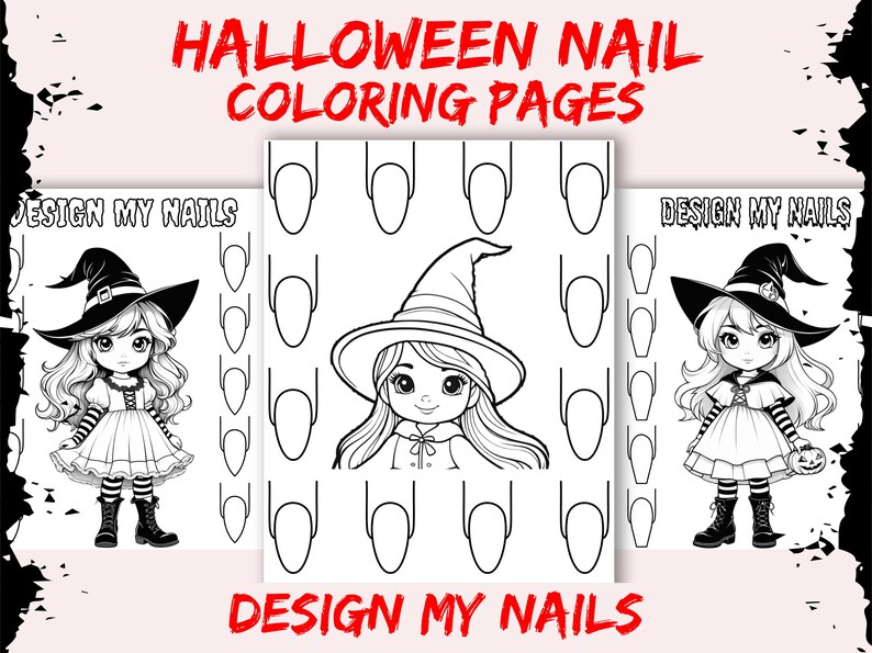 Witch Nail Design Coloring Pages | Cute & Spooky Coloring Activity ...
