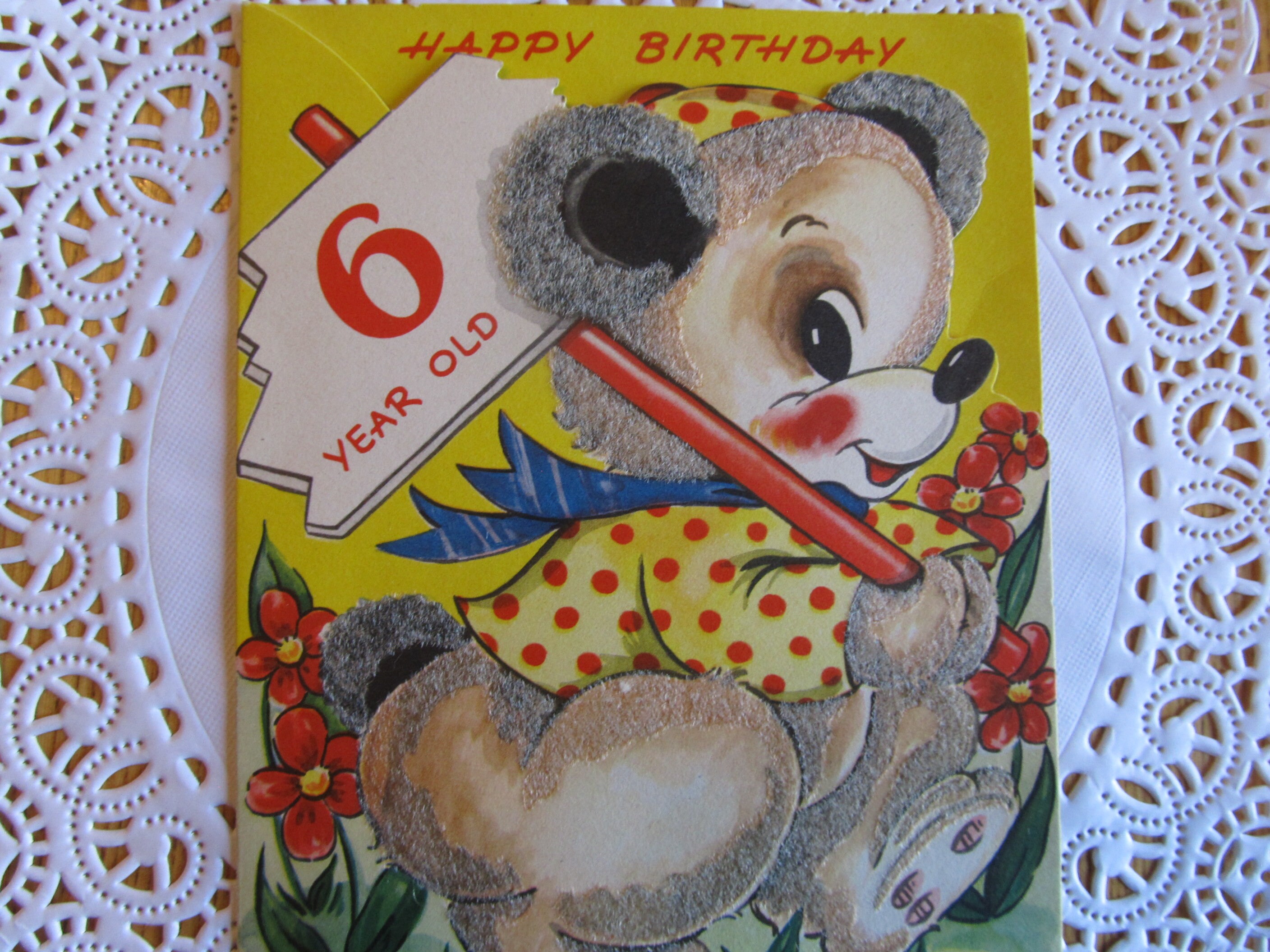 Vintage Fuzzy Bear Birthday Card for 6-year-old Child - Etsy