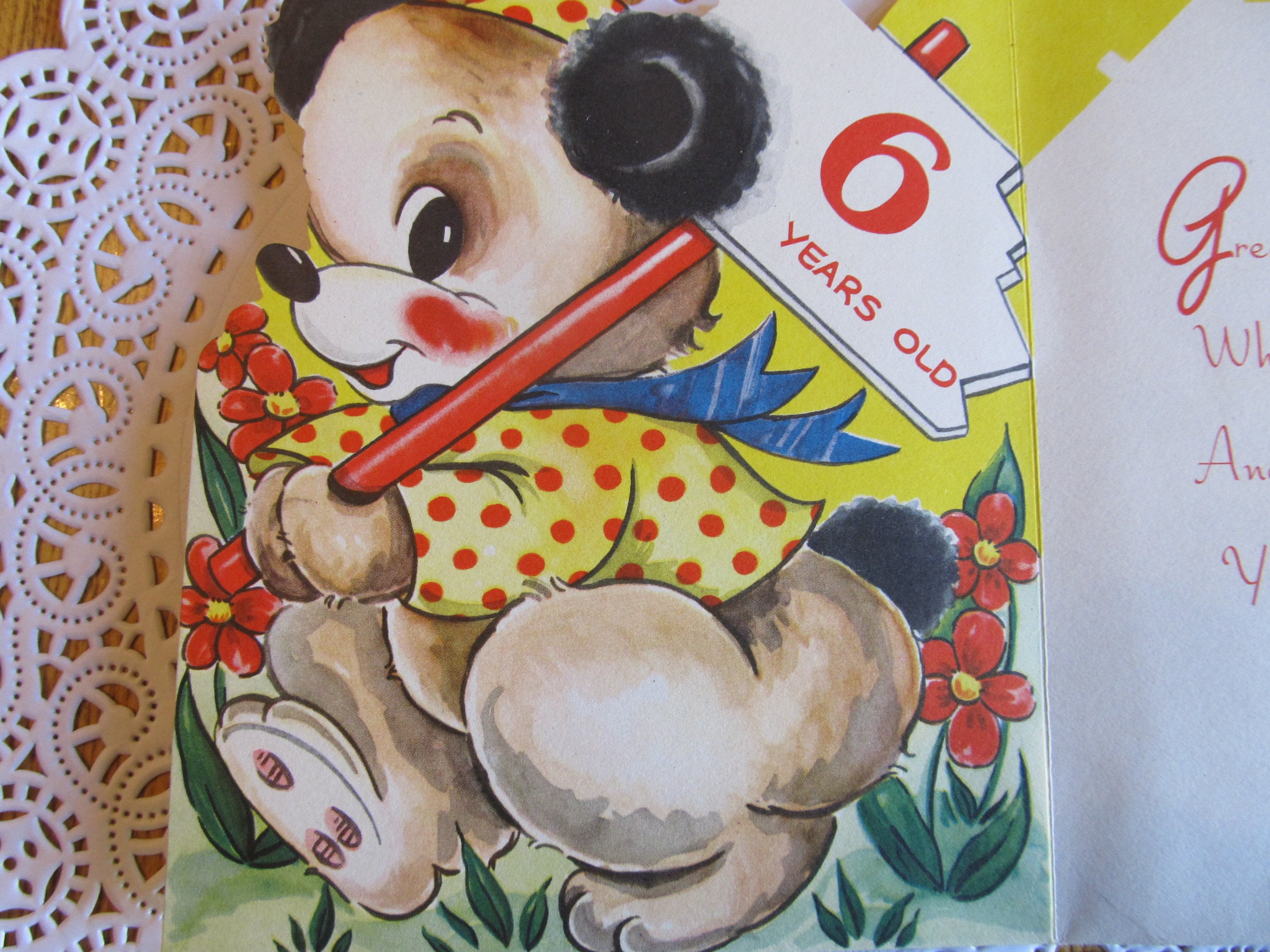 Vintage Fuzzy Bear Birthday Card for 6-year-old Child - Etsy