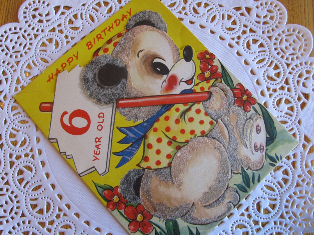 Vintage Fuzzy Bear Birthday Card for 6-year-old Child - Etsy