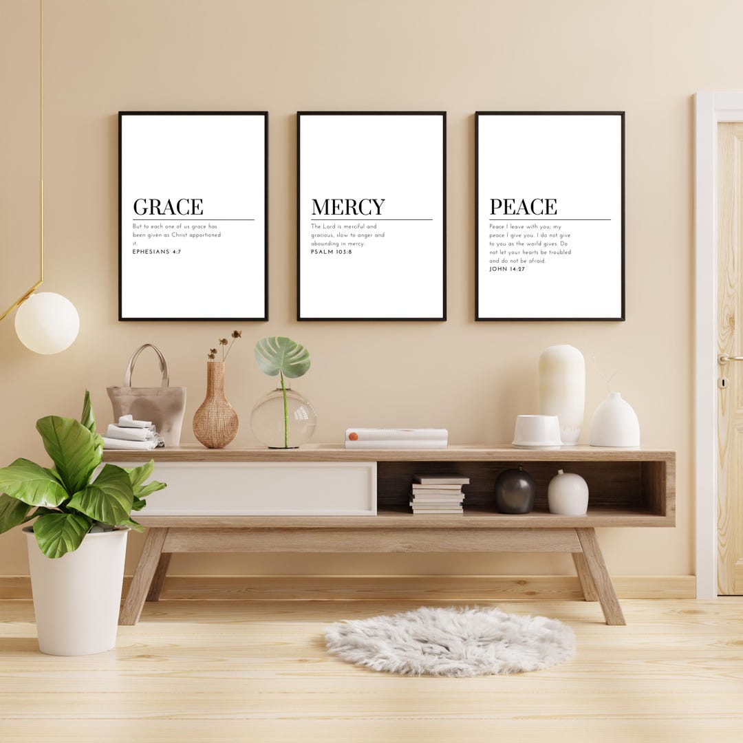 Grace Mercy Peace Wall Art Set – Christian Scripture Prints, Minimalist ...