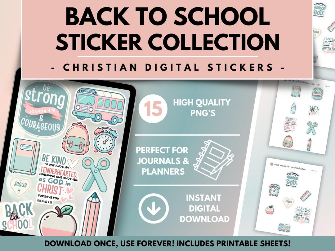 Christian School Themed Stickers, Back to School Pastel Designs ...