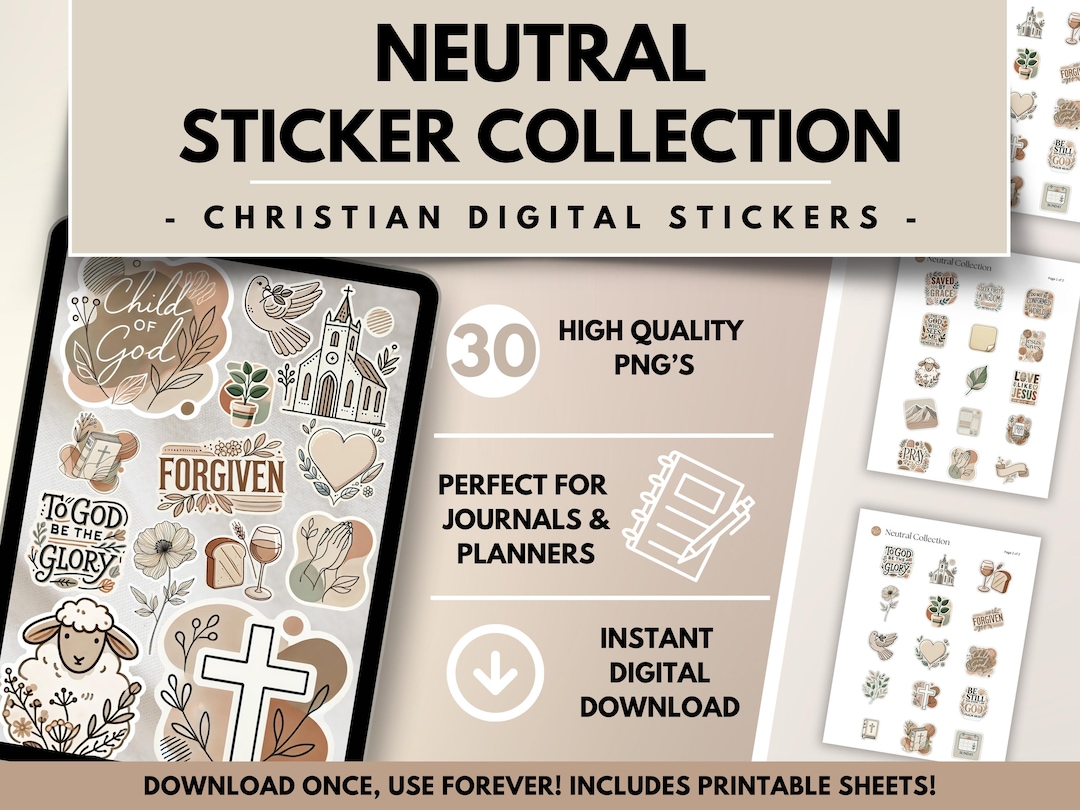 Christian Stickers, Neutral Style Digital Faith Designs, Nature ...