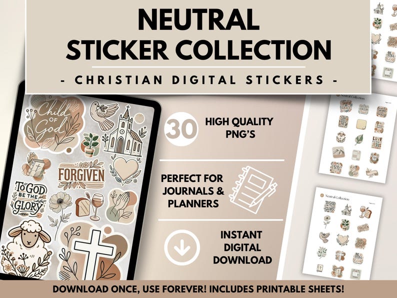 Christian Stickers, Neutral Style Digital Faith Designs, Nature ...