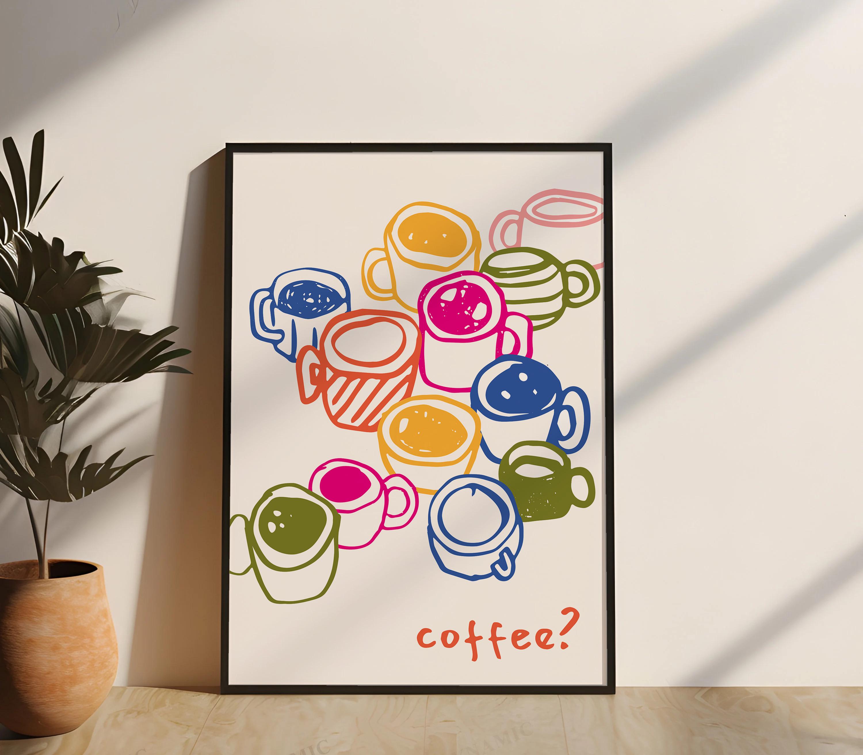 Colorful Coffee Mug Art Print: Modern Kitchen Decor (digital Download ...