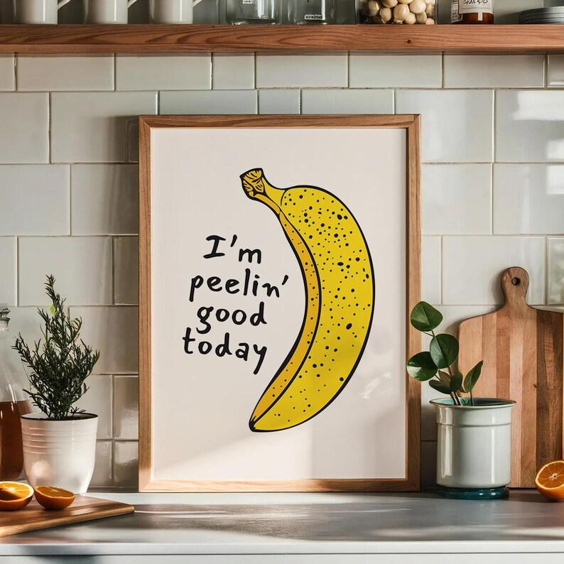 Retro Banana Wall Art Kitchen Printable Fruit Artwork Motivational ...