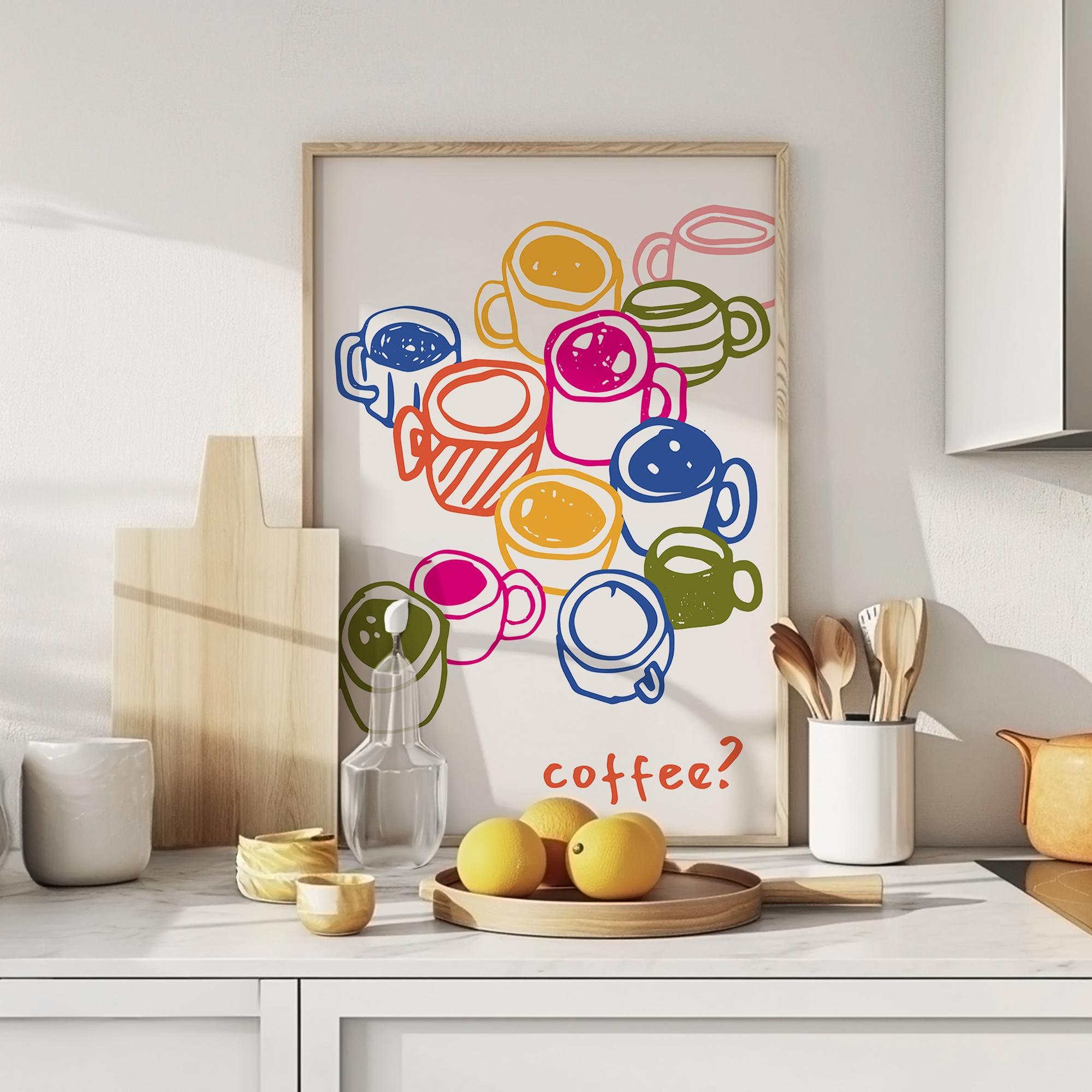 Colorful Coffee Mug Art Print: Modern Kitchen Decor (digital Download ...
