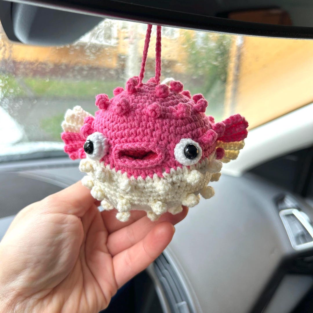 Handmade Crochet Puffer Fish. Car Mirror Charm. Cute Amigurumi Plush ...