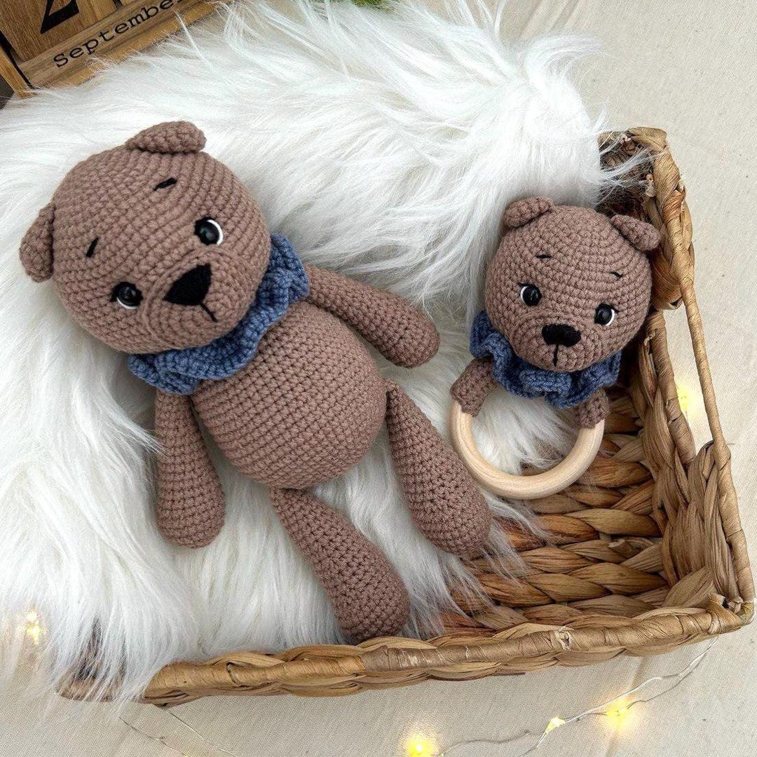 Handmade Crochet Teddy Bear & Rattle Set – Organic Cotton Toy - Etsy