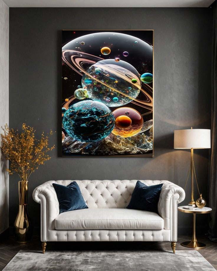 Space Glass Wall, Moon Glass Art, Astronomy Glass Decor, the Sun Glass ...