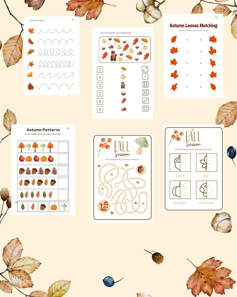 Autumn Activity Pack for Kids – Printable Learning Worksheets (12 Pages ...