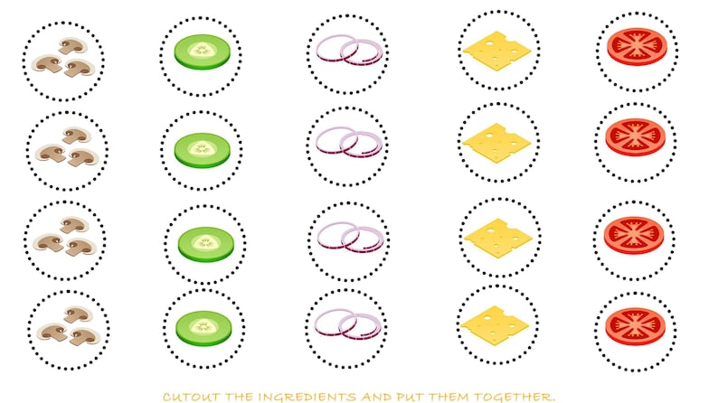 Build-a-burger Fun Printable Game for Kids Mix & Match Ingredients for ...