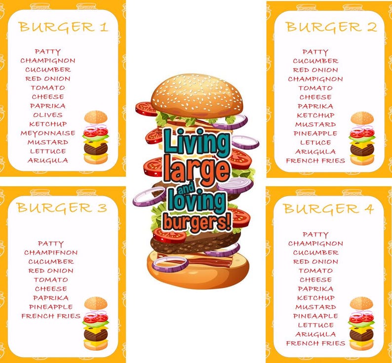 Build-a-burger Fun Printable Game for Kids Mix & Match Ingredients for ...