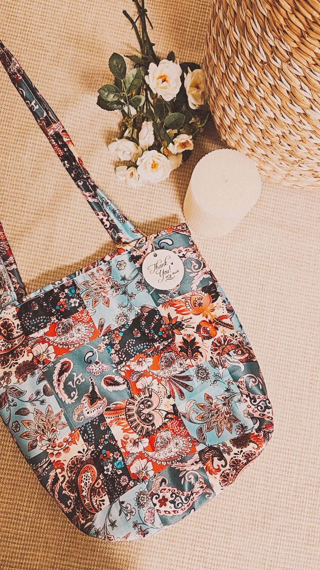 Vintage Print Satin Tote Bag With Linning Awsome Mom and Friend Gift - Etsy