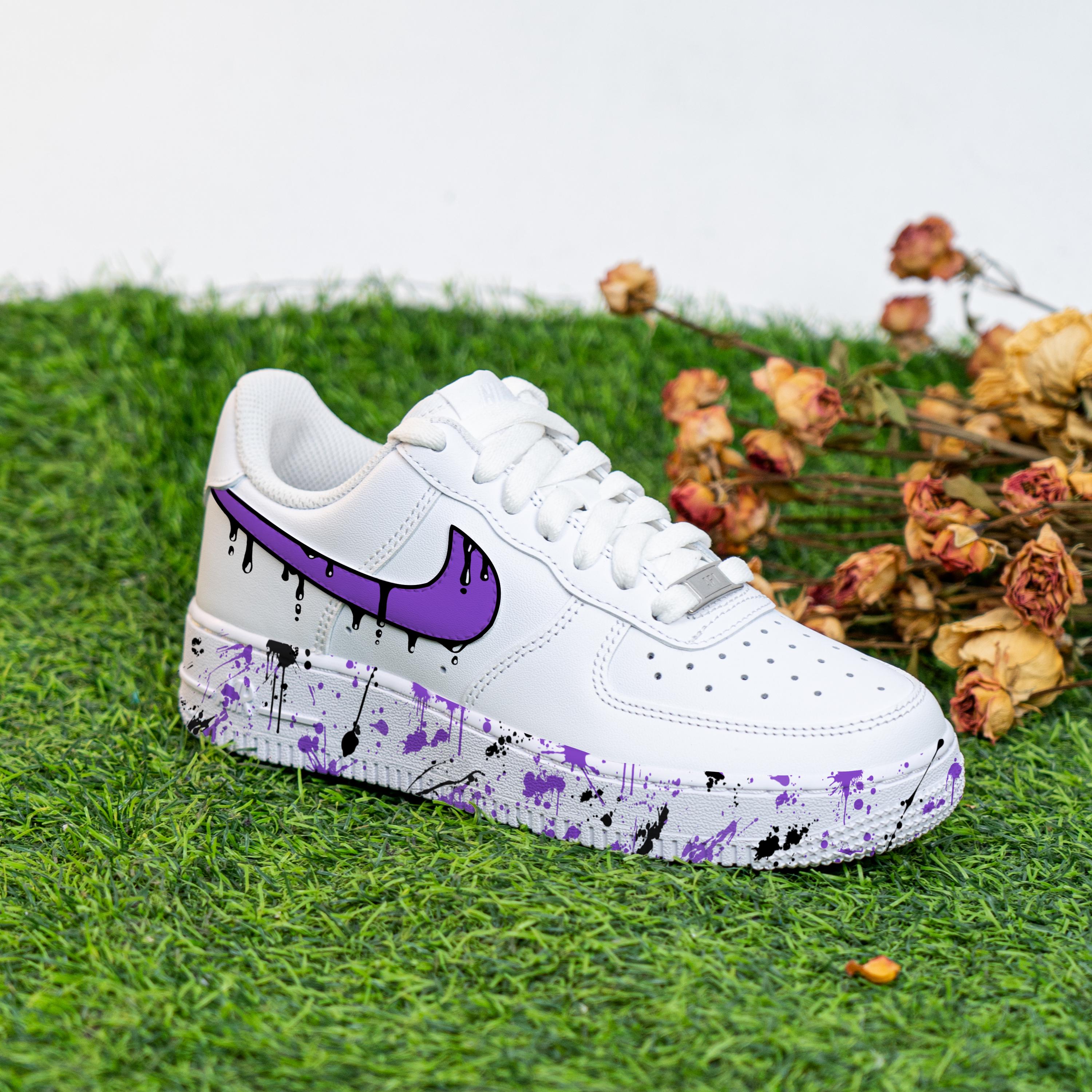 Hand Painted Purple Splash Sneakers Custom Black Drips Air Force 1 ...