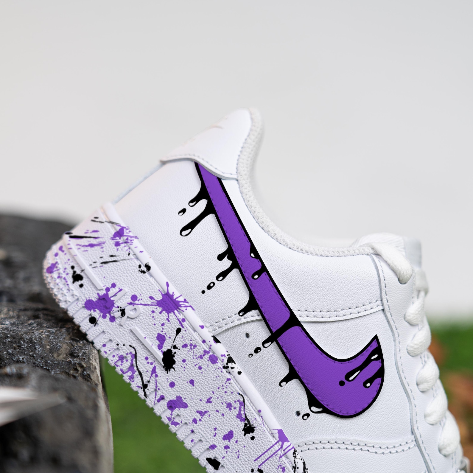 Hand Painted Purple Splash Sneakers Custom Black Drips Air Force 1 ...
