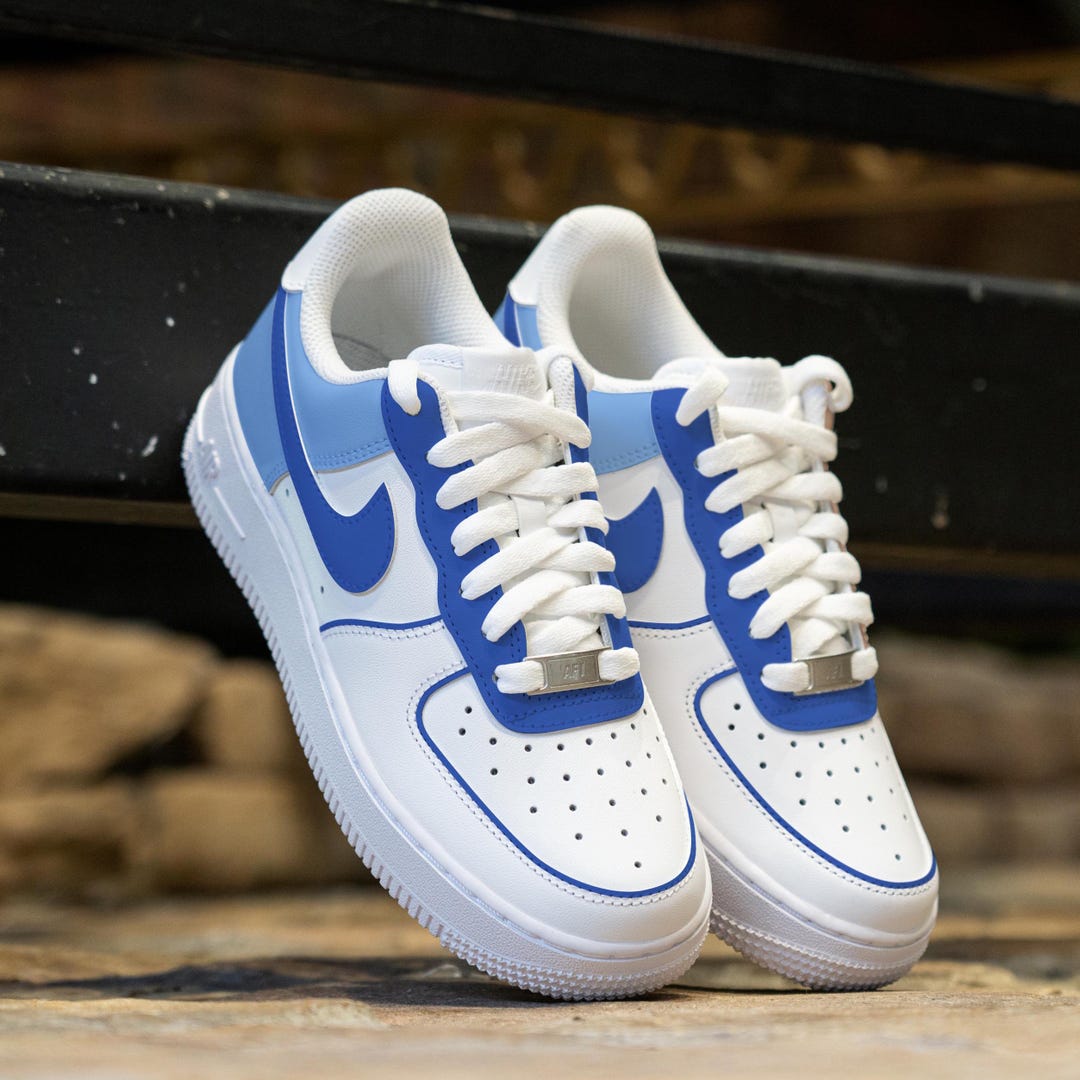 Custom Blue Air Force 1 Hand Painted Blue White Shoes Custom Color ...