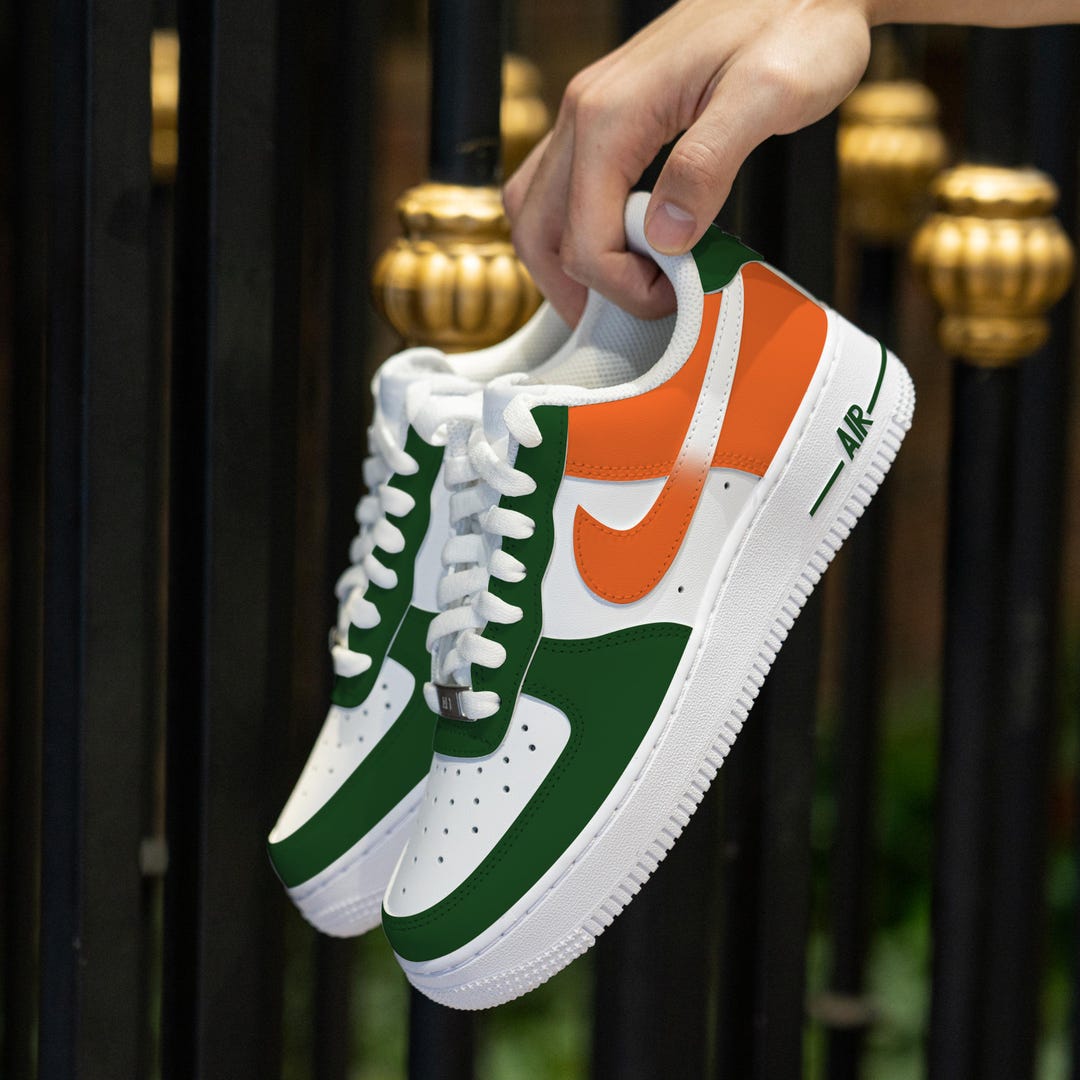 Custom Orange Gradient Air Force 1 Hand Painted Green Shoes Green and ...