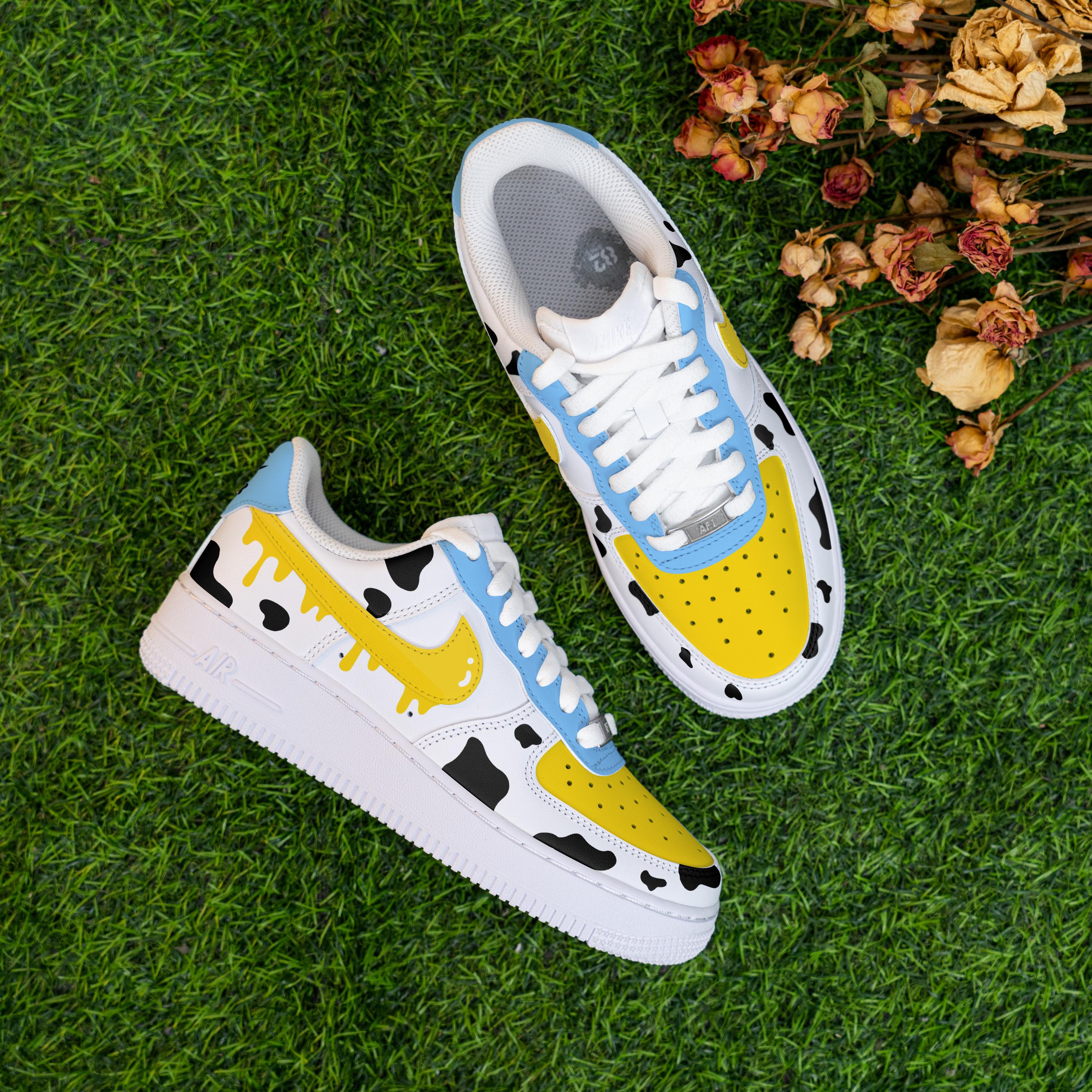 Hand Painted Cow Print Air Force One Custom Drops AF1 Sneakers Yellow ...