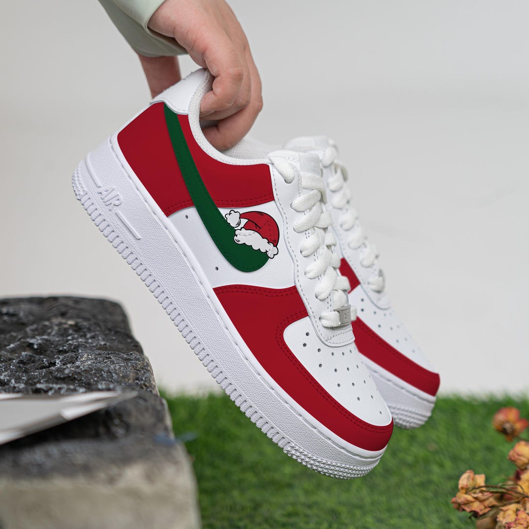 Custom Christmas AF1 Sneakers Hand Painted Red Santa Hat Air Force One ...