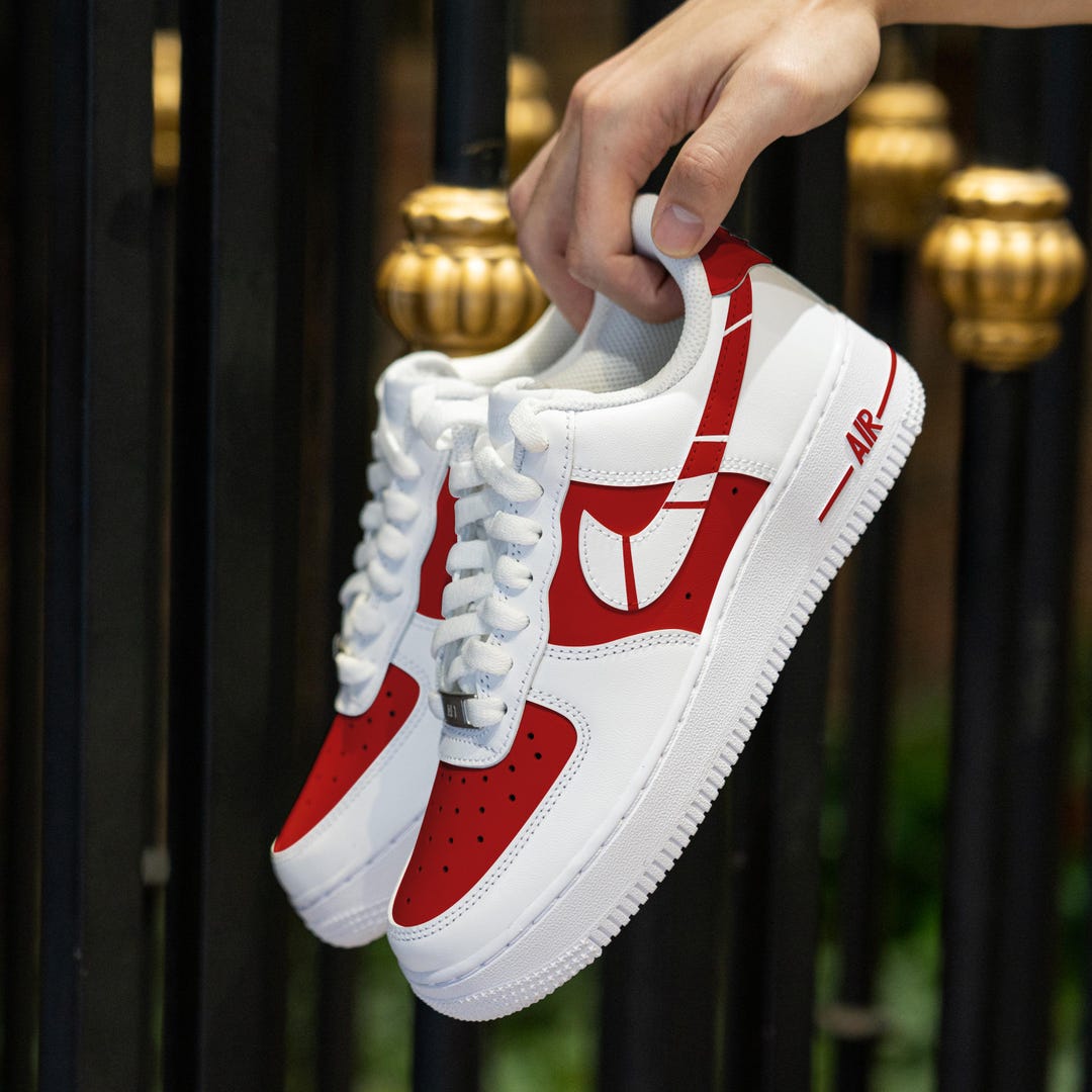 Custom Red Air Force 1 Hand Painted White Red Shoes Custom Color Block ...