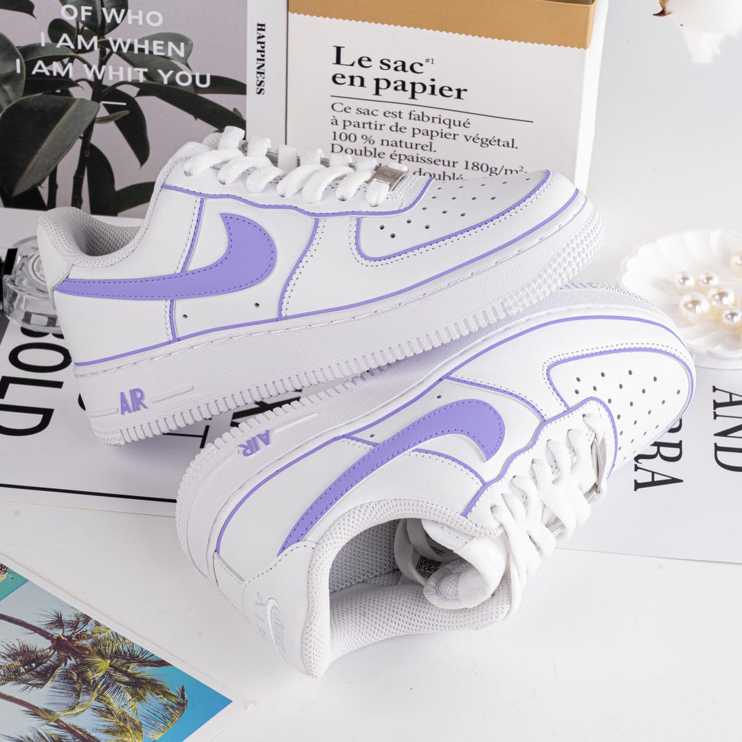Custom Purple Air Force 1 Hand Painted Purple Shoes Purple and White ...
