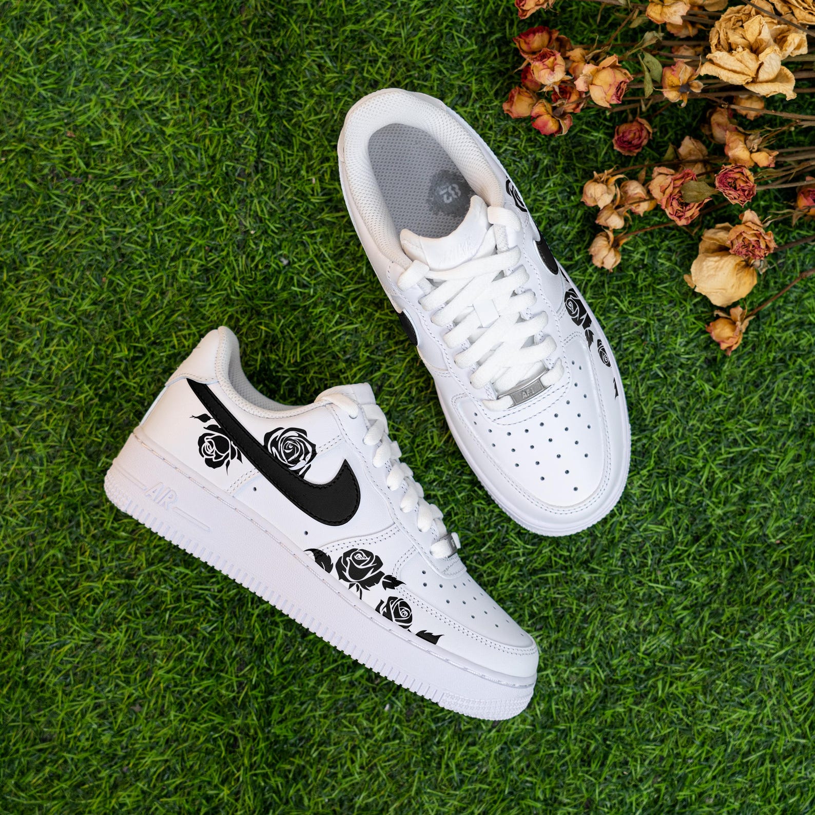 Custom Black Rose Air Force 1 Hand Painted Rose Shoes Black Rose AF1 ...