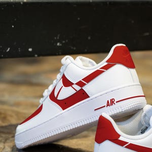 Custom Red Air Force 1 Hand Painted White Red Shoes Custom Color Block ...