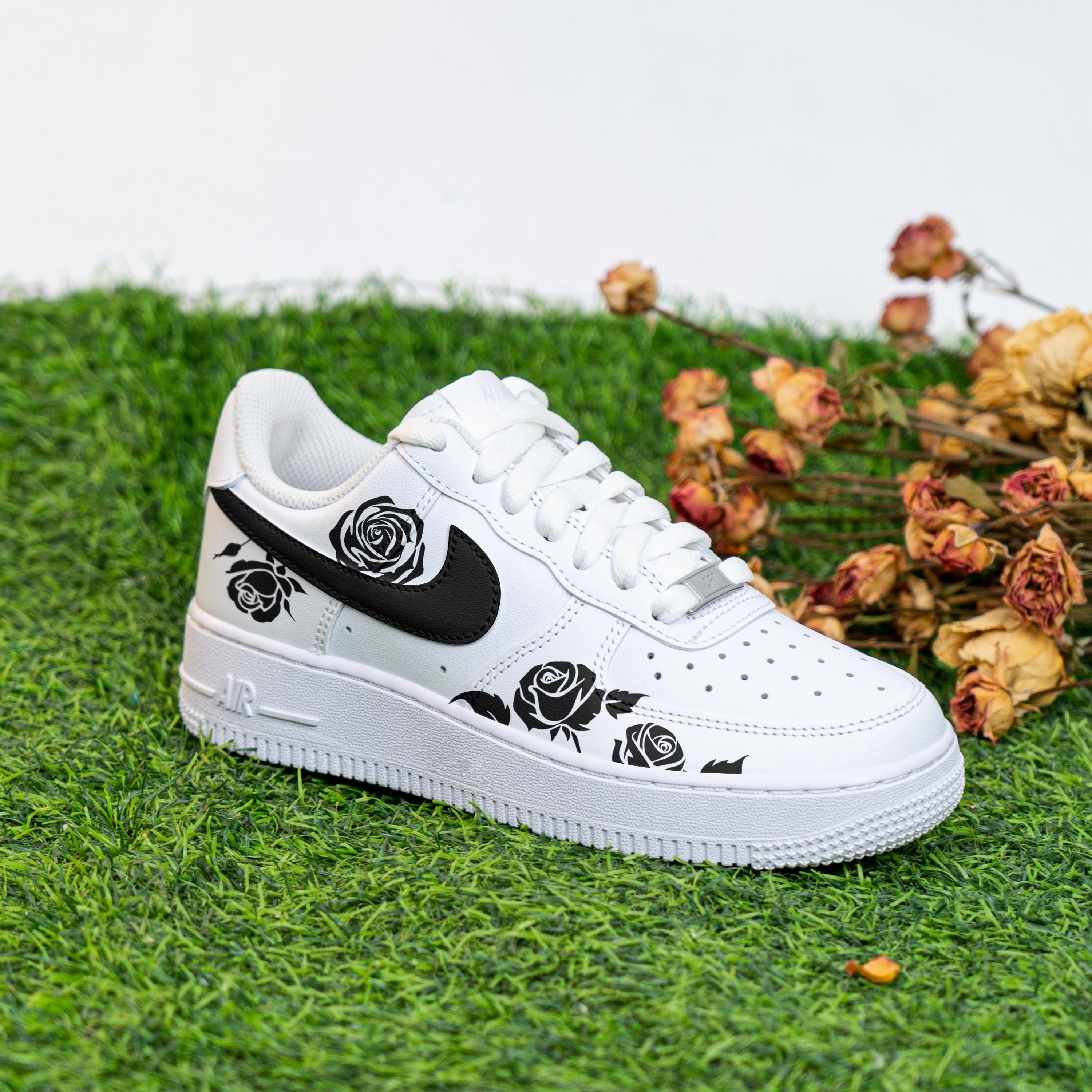 Custom Black Rose Air Force 1 Hand Painted Rose Shoes Black Rose AF1 ...