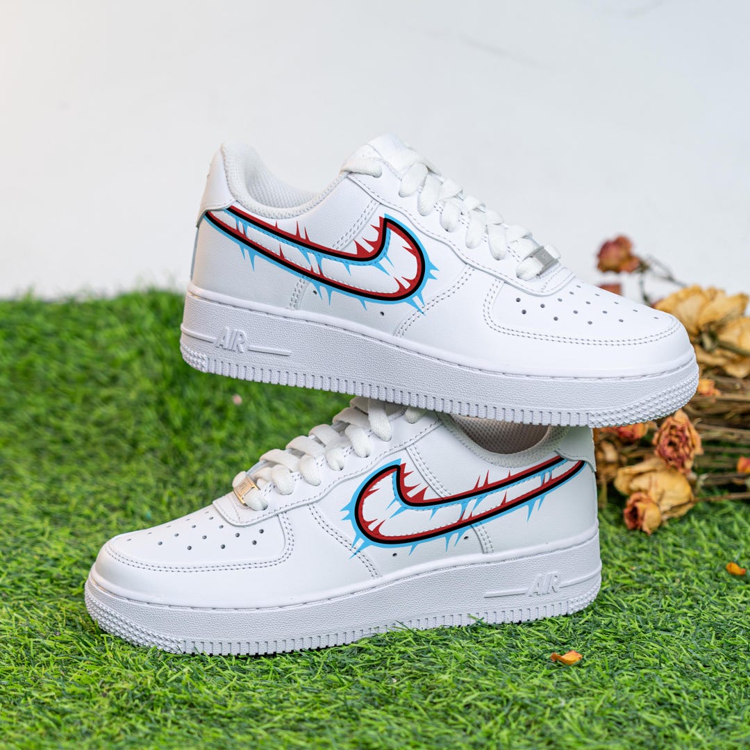 Custom Blue Red Air Force 1 Colorful Glitch Sneakers Custom Hand ...