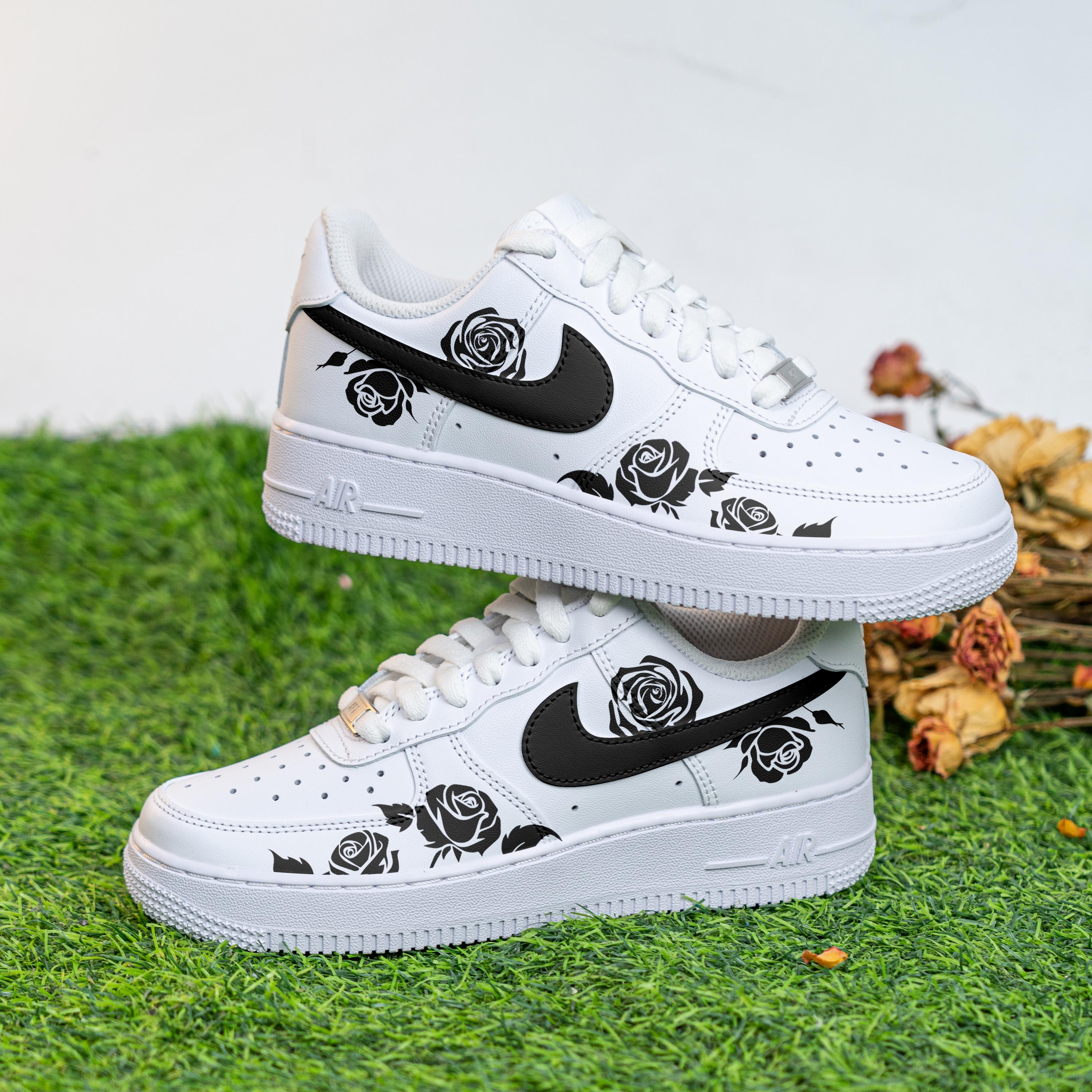 Custom Black Rose Air Force 1 Hand Painted Rose Shoes Black Rose AF1 ...