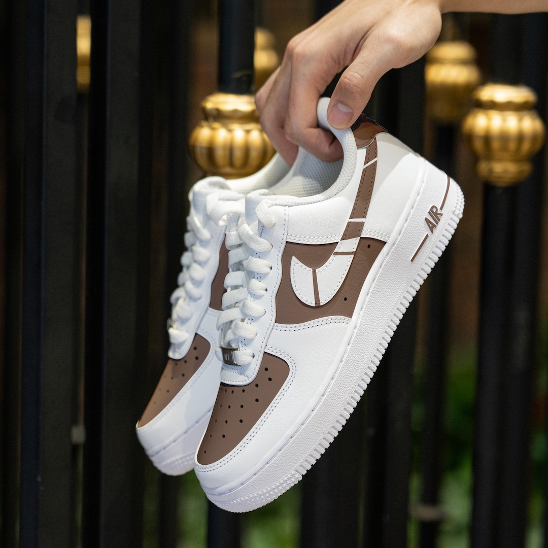 Custom Brown Air Force 1 Hand Painted Brown White Shoes Custom Color ...