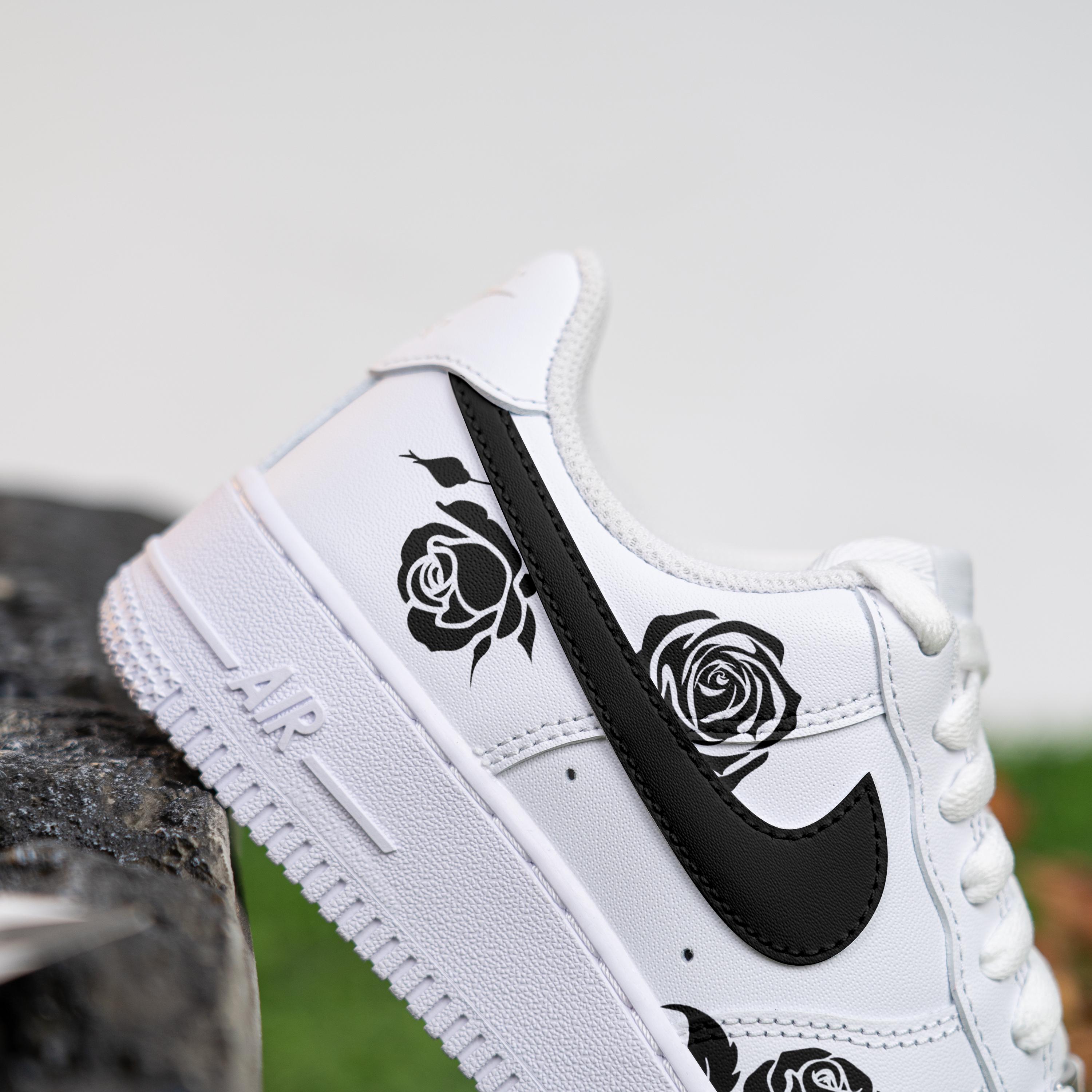 Custom Black Rose Air Force 1 Hand Painted Rose Shoes Black Rose AF1 ...