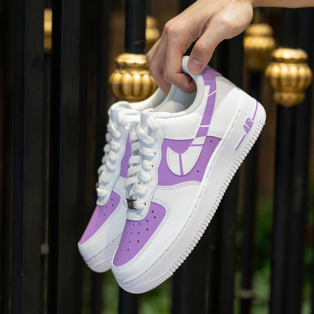 Custom Purple Air Force 1 Hand Painted Purple White Shoes Custom Color ...