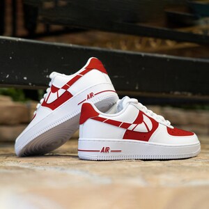 Custom Red Air Force 1 Hand Painted White Red Shoes Custom Color Block ...