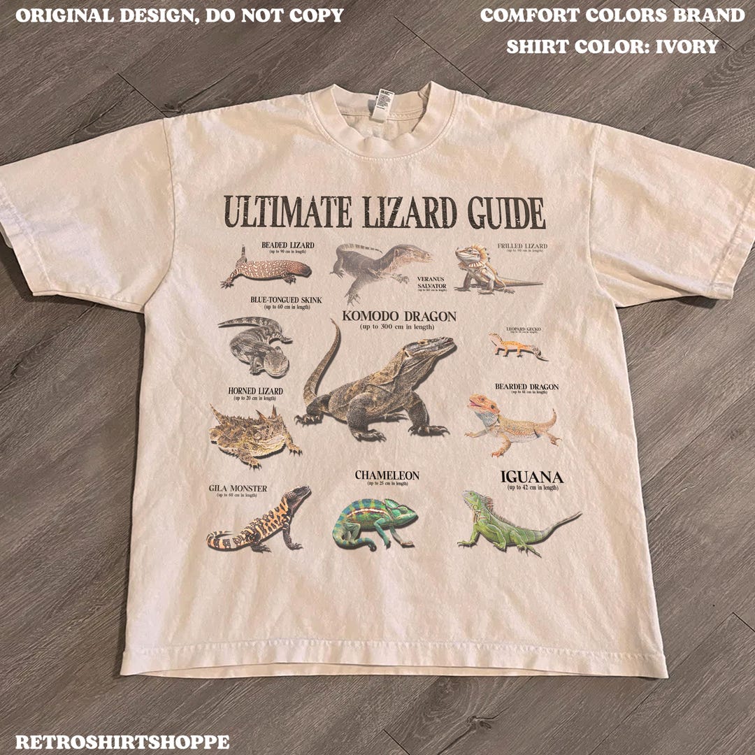Ultimate Lizard Guide Shirt Comfort Colors, Educational Lizard Graphic ...