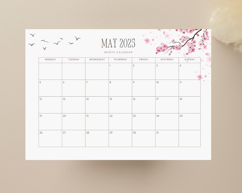 2025 May Printable Calendar Template, Minimal Modern Spring, School ...