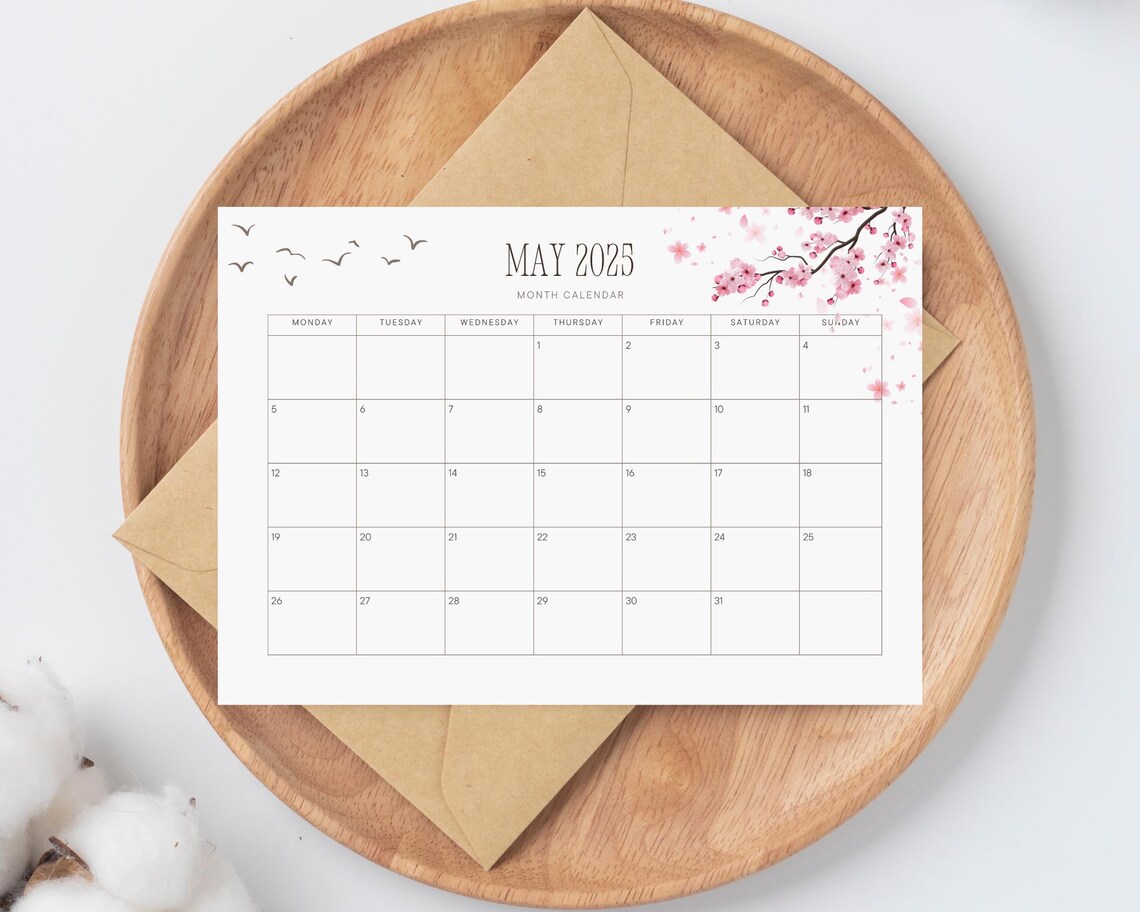 2025 May Printable Calendar Template, Minimal Modern Spring, School ...