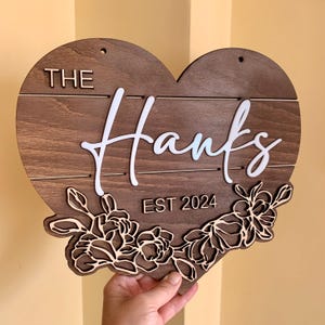 Personalized Heart Wood Sign - Laser Cut Floral Newlywed Gift - Etsy