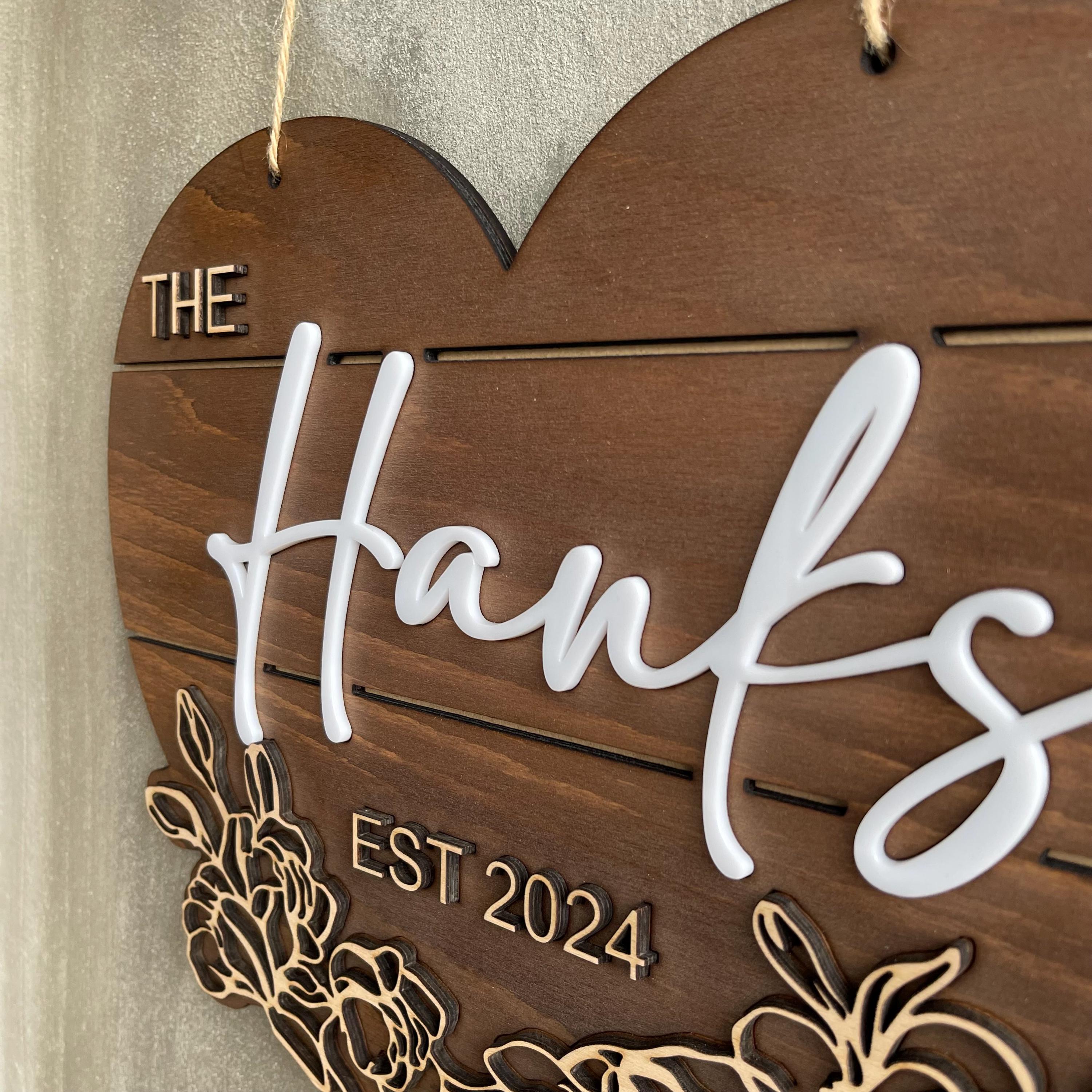 Personalized Heart Wood Sign - Laser Cut Floral Newlywed Gift - Etsy