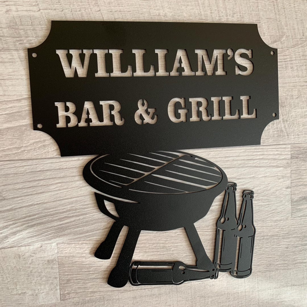 Personalized Bar & Grill Metal Sign - Custom BBQ Plaque, Backyard Decor ...