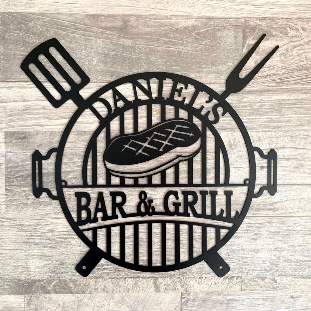 Personalized BBQ Grill Name Sign - Custom Metal Barbeque Panel & Man ...