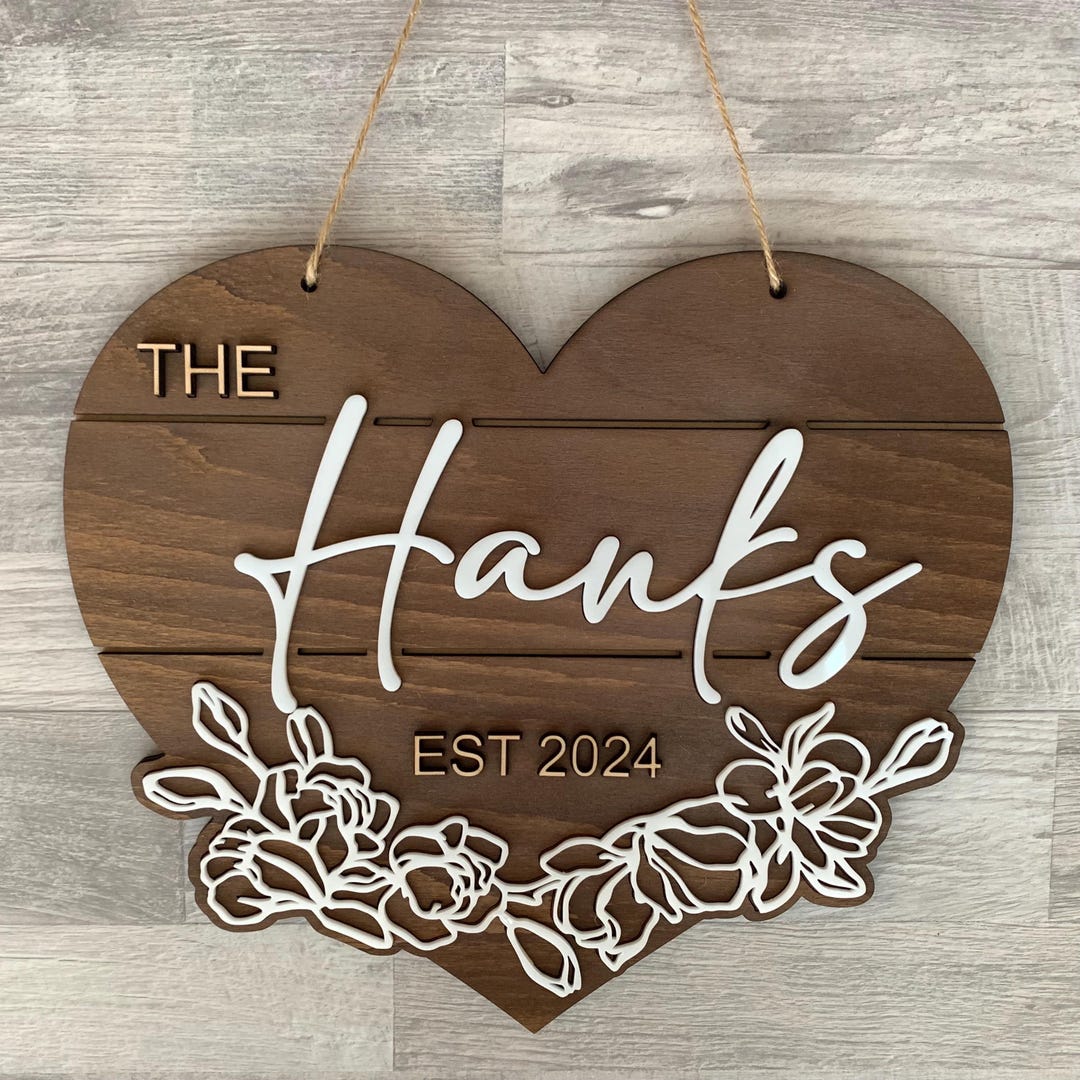 Custom Heart Sign With Last Name and Established Year - Etsy