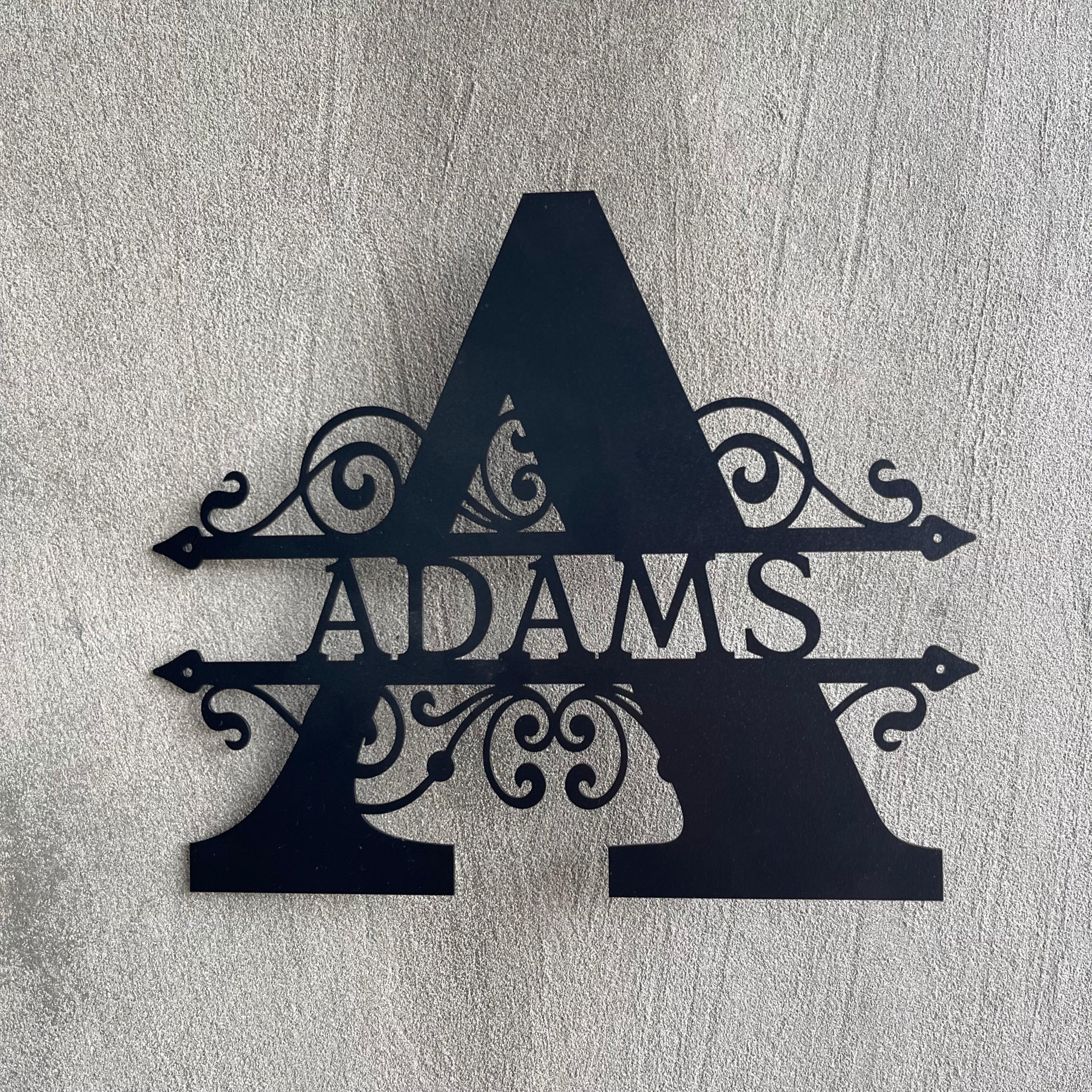 Custom Family Name Metal Sign - Personalized Monogram Wreath - Split ...