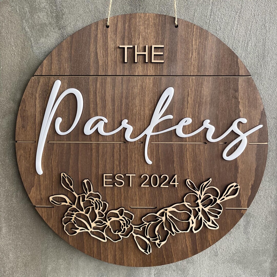 Custom Wedding Sign With Flowers - Personalized With Last Name - Floral ...