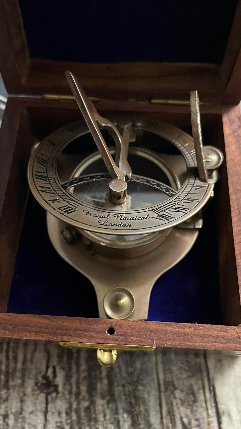 Personalized Brass Sundial Compass With Engraved Teak Box - Etsy