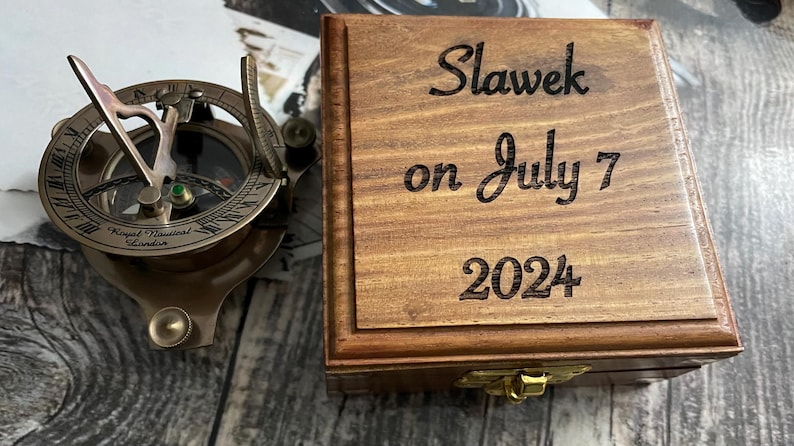 Personalized Brass Sundial Compass With Engraved Teak Box - Etsy