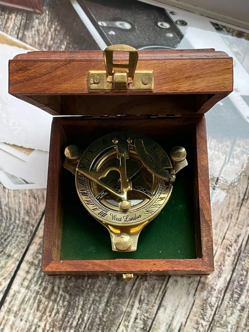 Personalized Brass Sundial Compass With Engraved Teak Box - Etsy