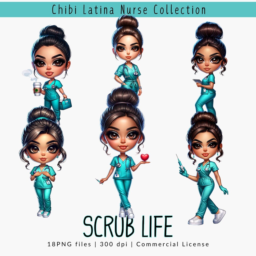 Chibi Nurse Clipart, Latina Clipart, Cute Nurse Digital, Latina Nurse ...