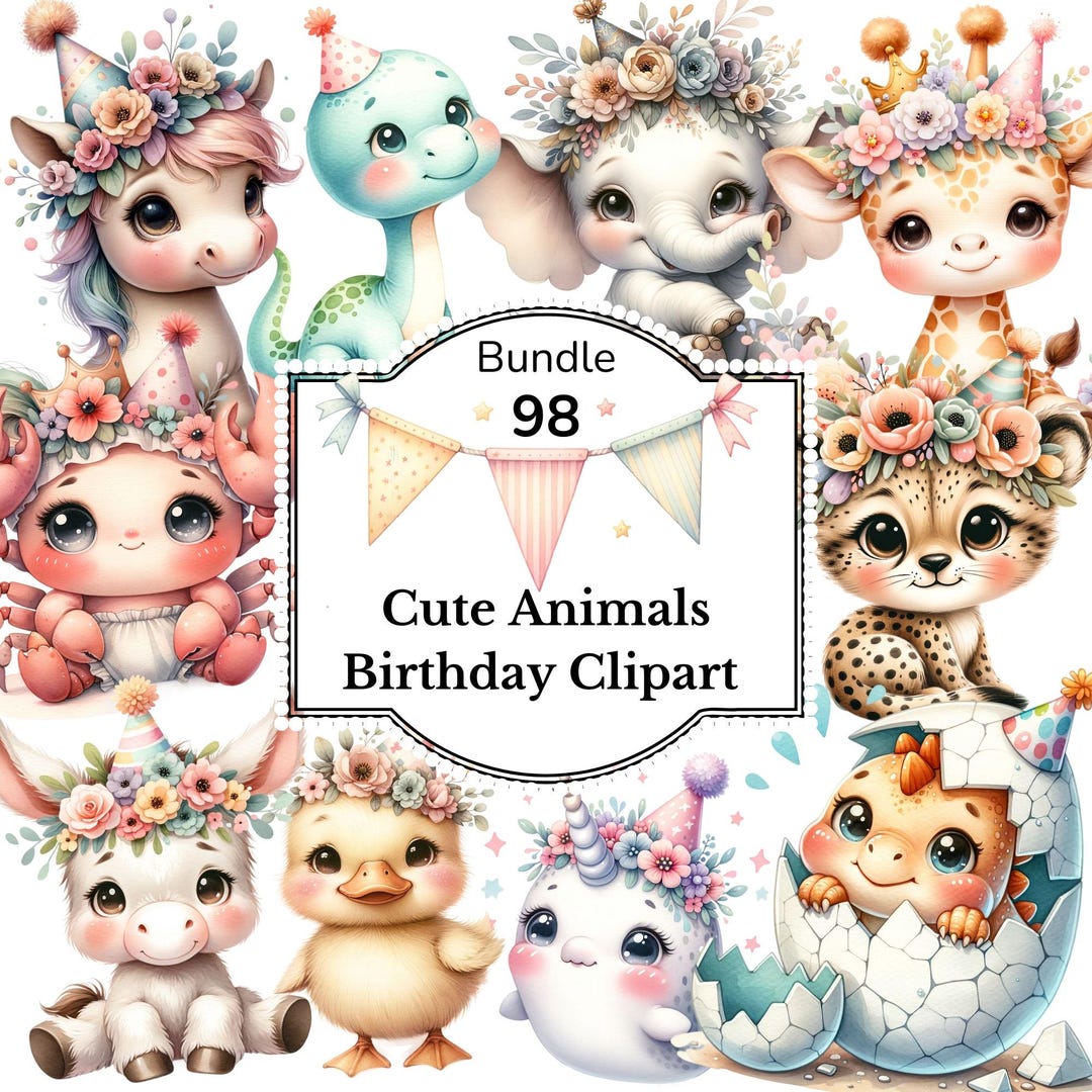 Cute Animal Birthday Party Clipart Bundle, Woodland Animals PNG ...